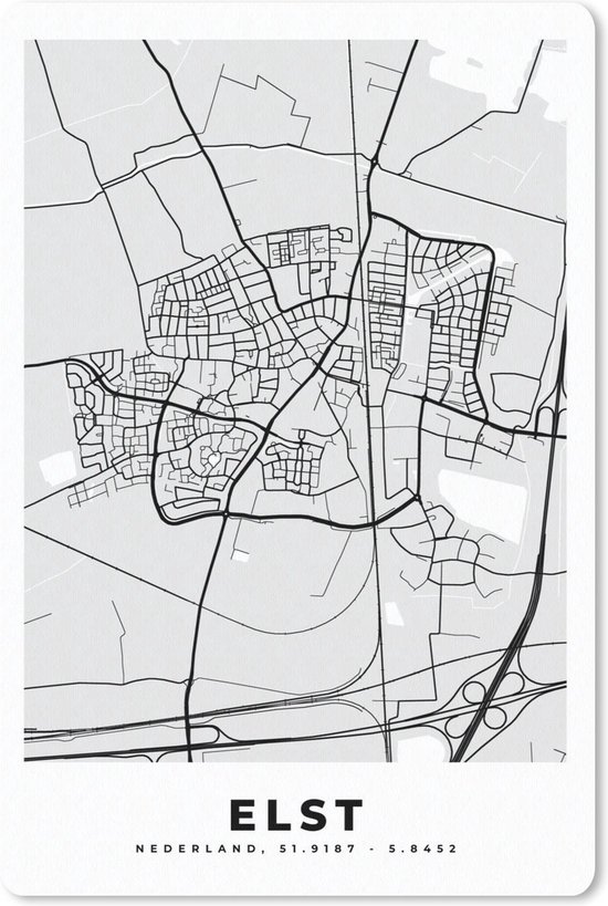 Stadskaart - Elst - Grijs - Wit - Plattegrond | bol.com