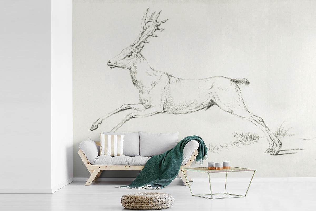 Behang - Fotobehang Springend hert, naar links - schilderij van Jean ...