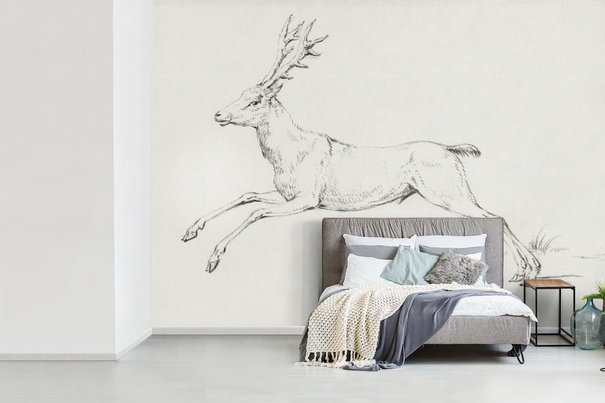 Behang - Fotobehang Springend hert, naar links - schilderij van Jean ...