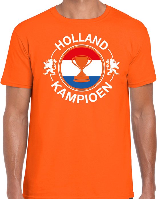 Oranje fan t-shirt voor heren - Holland kampioen met beker - Nederland ...