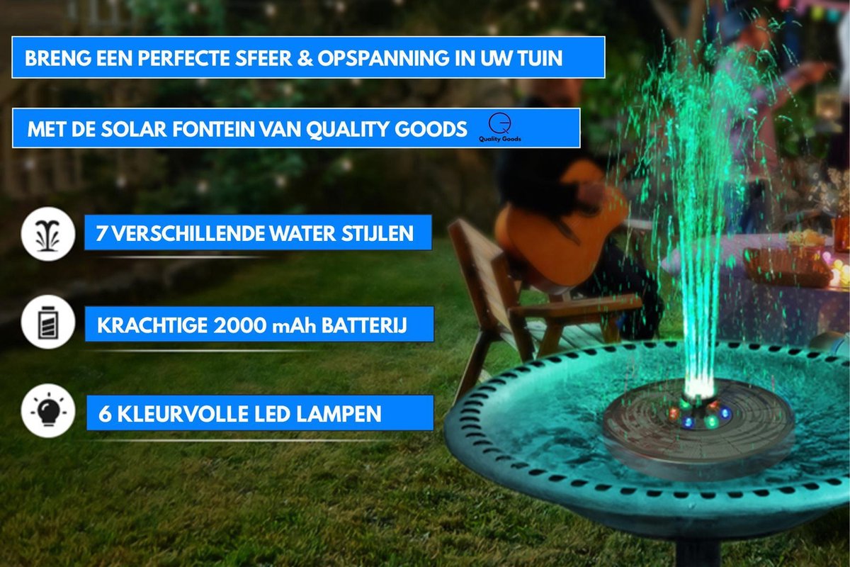 Geavanceerde Solar Fontein met LED Verlichting - Fontein op Zonne ...
