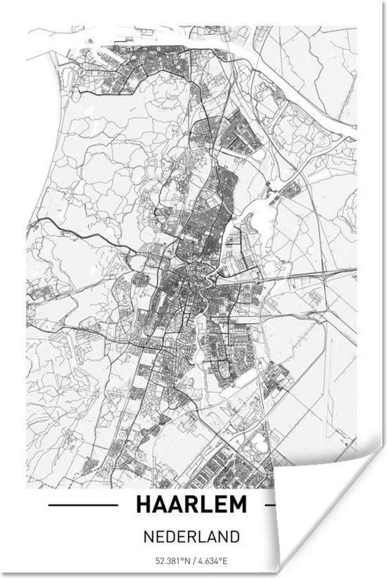 Poster Stadskaart Haarlem - 120x180 cm XXL - Plattegrond | bol