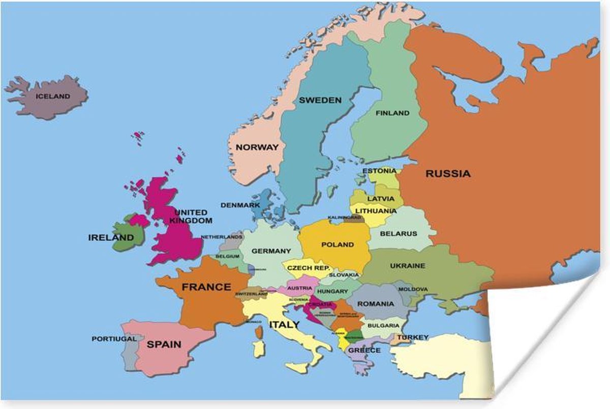 Poster Kaart - Europa - Engels - 80x60 cm | bol