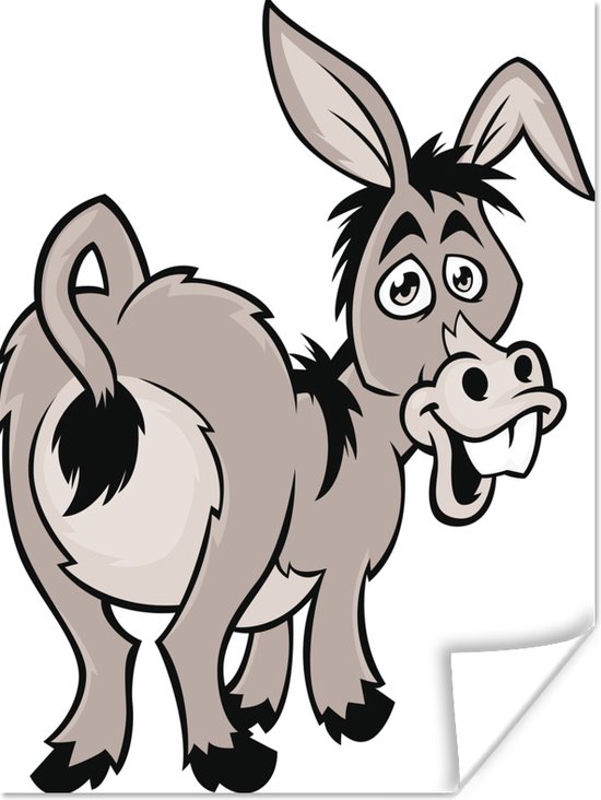 Poster Een cartoon tekening van een ezel - 30x40 cm | bol