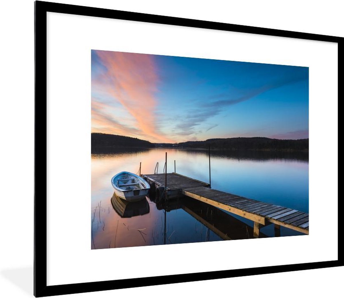 Fotolijst incl. Poster - Roeibootje aan een steiger - 80x60 cm ...