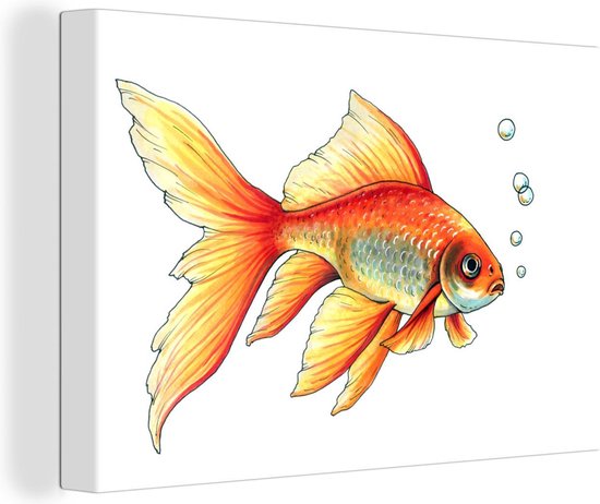 Canvas Schilderij Een tekening van een goudvis - 30x20 cm ...