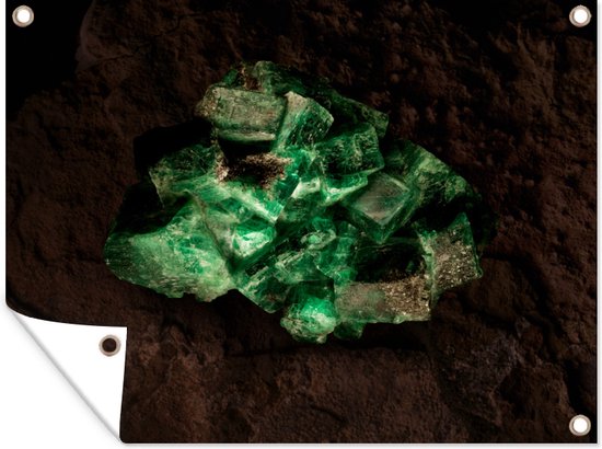 Muurdecoratie buiten Groene edelsteen in rots - 160x120 cm - Tuindoek ...