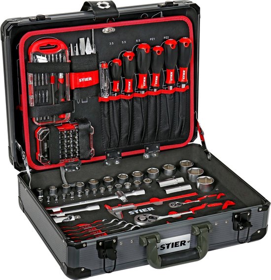 STIER universeel gereedschapsassortiment in aluminium koffer, 144 stuks | bol