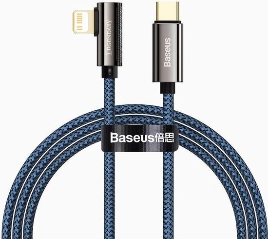 Baseus Legend Haakse 90 Graden USB-C naar Apple Lightning Kabel iPhone / iPad 20W Blauw 1M | bol.com