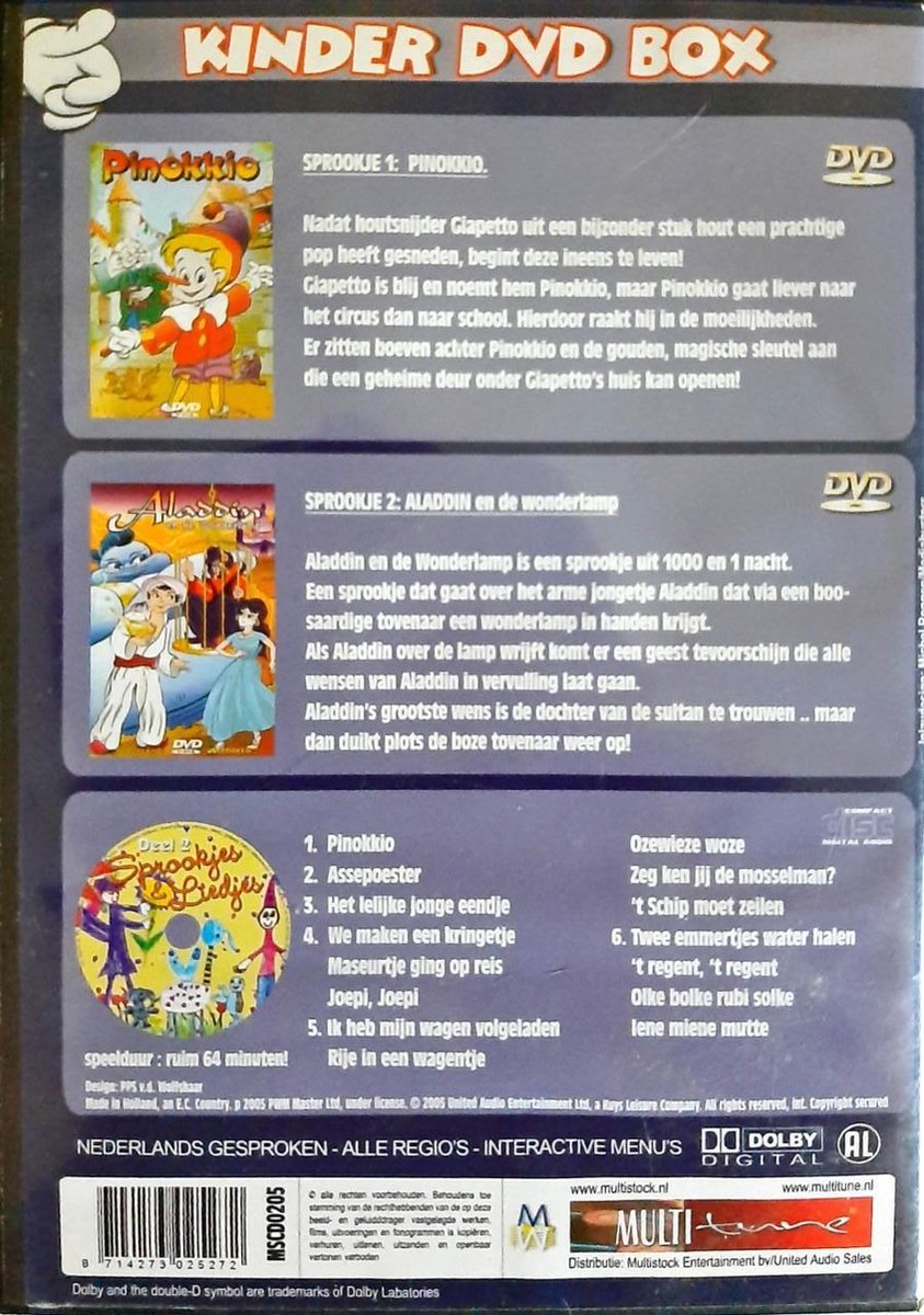 Kinder DVD Box Pinokkio / Aladdin en de wonderlamp incl. Bonus CD (Dvd ...