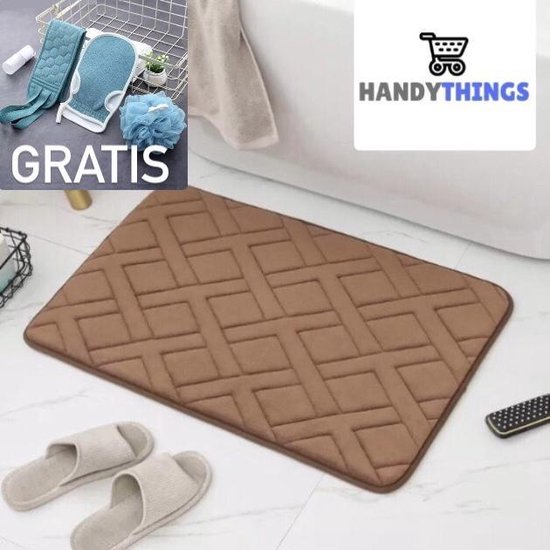 Handythings Bruine Antislip Badmat - GRATIS ACTIE - 80 x 50 CM - Water ...