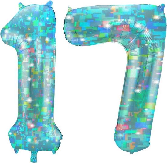 Folieballon Cijfer 17 Galactic Aqua - 86 cm | bol