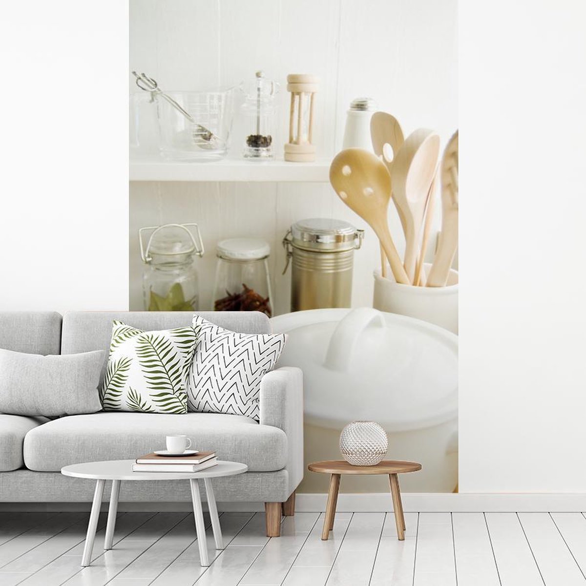 Behang - Fotobehang Een keuken met verschillende pollepels - Breedte ...