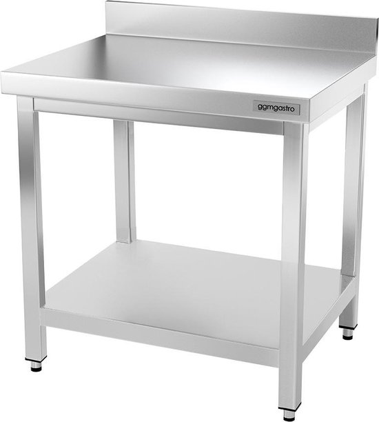 Table de travail INOX PREMIUM 0 m - avec étagère et bord relevé | GGM ...