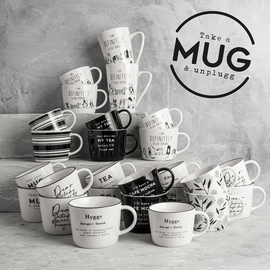 Dutch Rose Loft Zwart-Wit Set 4 Koffiemokken Assorti 21 cl | bol