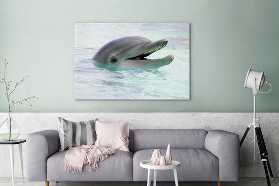Canvas Schilderij Dolfijn - Water - Zee - 140x90 cm - Wanddecoratie | bol
