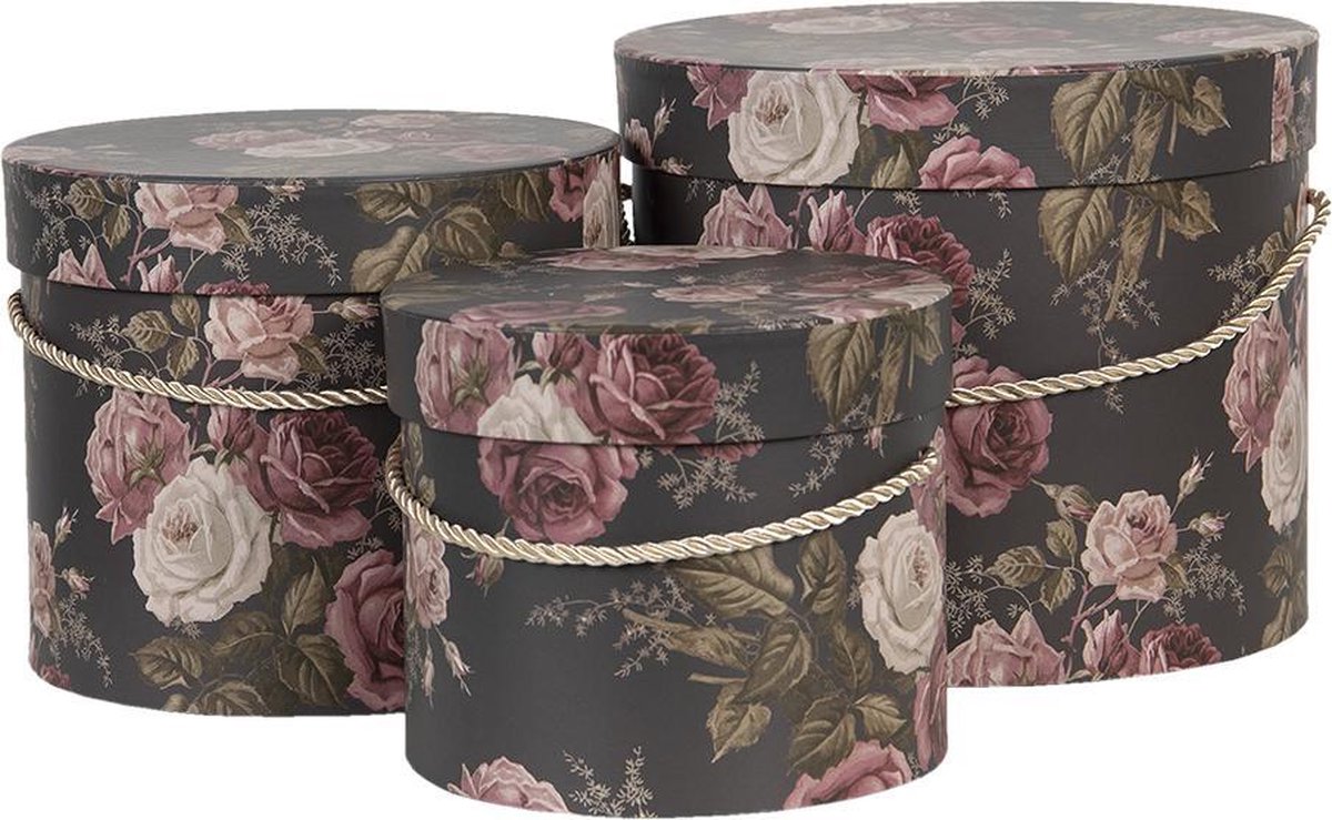 Clayre & Eef Hoedendoos Set van 3 Ø 23x19 / Ø 20x17 / Ø 17x14 cm Zwart ...