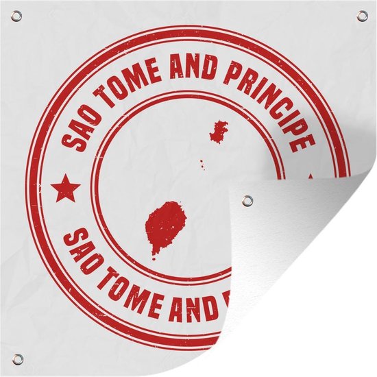 Tuindoek tekening van een rode stempel met Sao Tomé en Principe erin ...