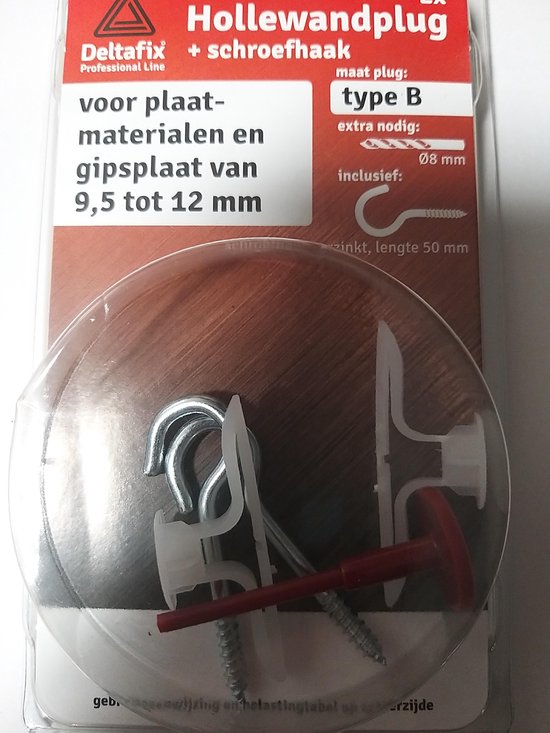 Deltafix hollewandplug type b / 10mm plaat / met haken grijs 4 cm 2 st ...