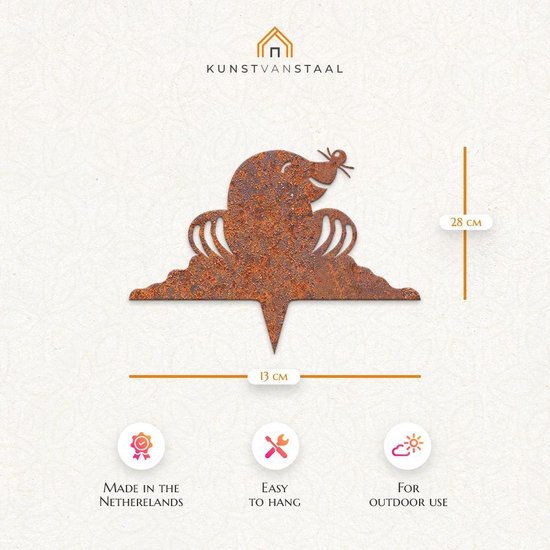 Cortenstaal tuinsteker Mol | 28x13cm(LxB) | Kunst van Staal | Mol ...