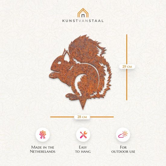 Cortenstaal tuinsteker Eekhoorn | 28x29cm(LxB) | Kunst van Staal ...