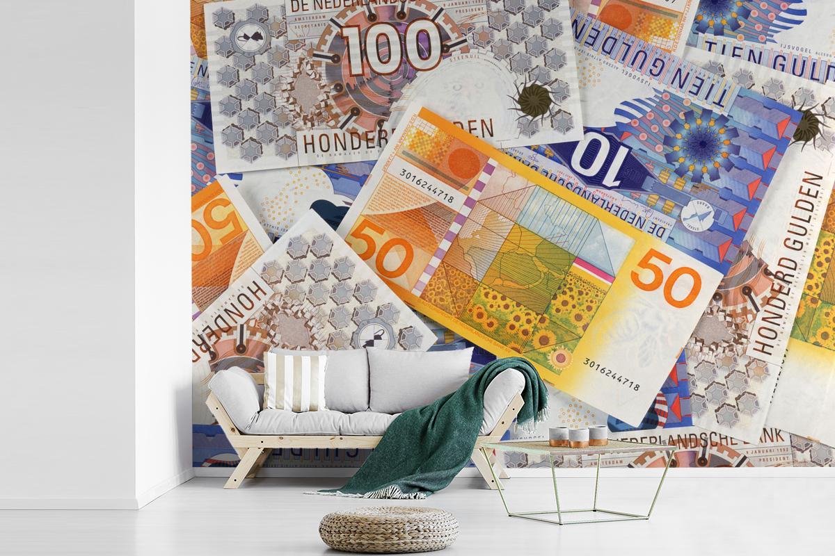 Behang - Fotobehang Een stapel Nederlands briefgeld van het gulden ...