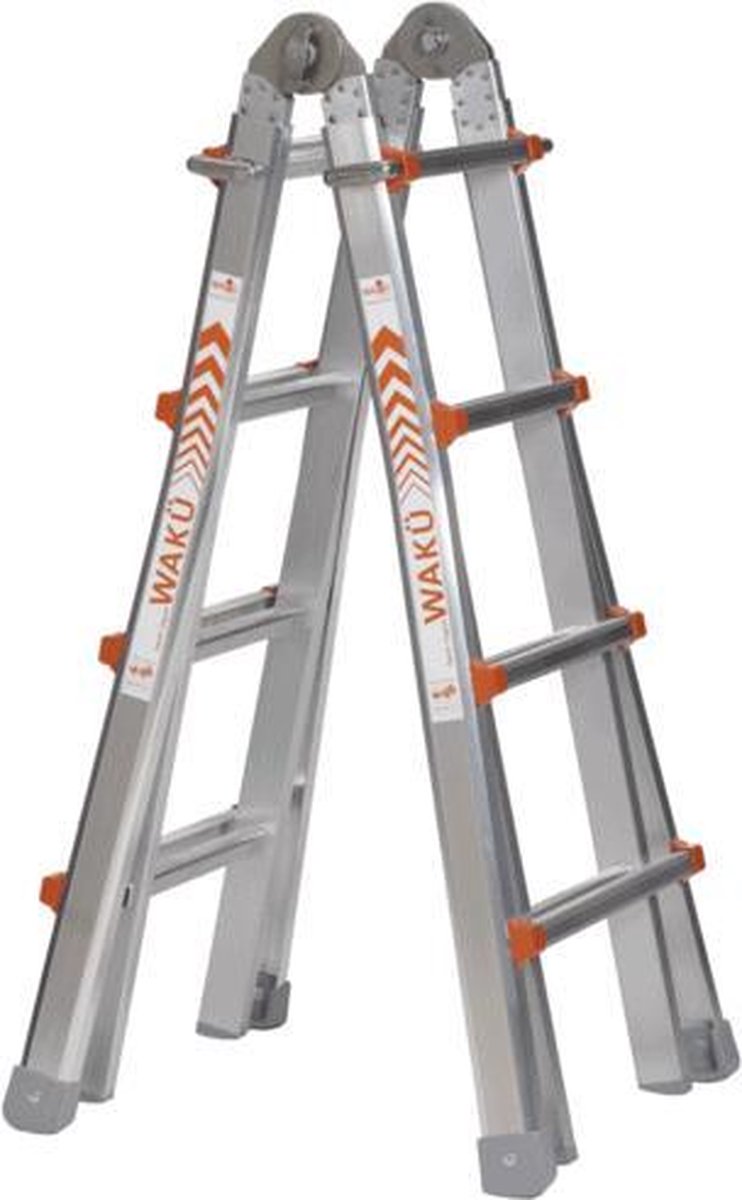 Waku Ladders Telescoopladder vouwladder - 4x4 treden - Werkhoogte 4.20m ...
