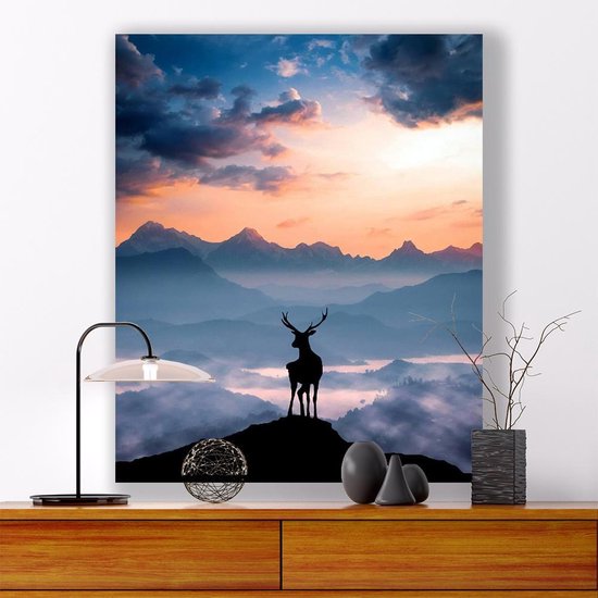 Canvas Schilderij Silhouet Edelhert | bol.com