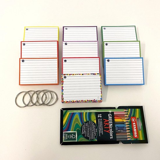 Leitner Flashcards - Colour Pack 500 A7 Flashcards met Stabilo GREENcolors potloden... | bol.com