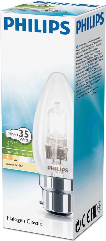 PHILIPS HALOGEEN KAARS - 5 STUKS - B22 BAJONET FITTING - 28 WATT ...