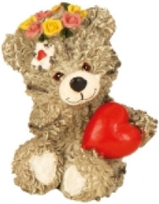 Beer met hart 6,5 cm - Bloemen op hoofd + hart scheef | bol