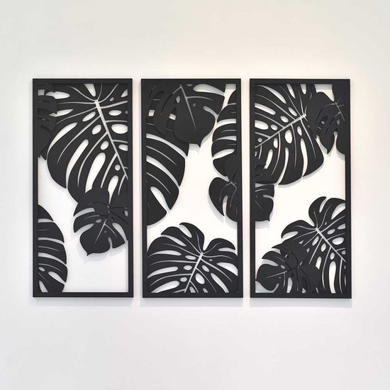 Monstera Jungle drieluik - houten wanddecoratie - L - zwart | bol.com