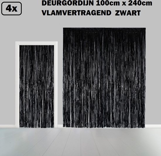 4x Folie gordijn metallic 2,4m x 1m zwart - vlamvertragend - Decoratie festival... | bol