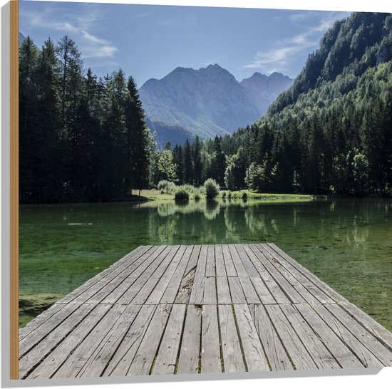 Hout - Vlonder naar Helder Water in Meer in Begroeid Berggebied - 80x80 ...