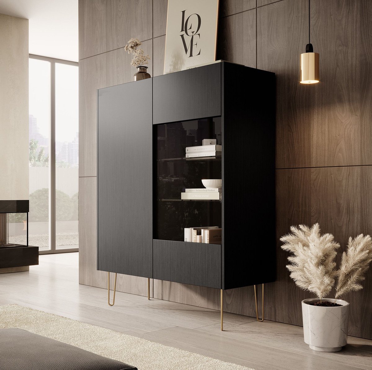 Meubella - Vitrinekast Navoja - Zwart - 97 cm | bol.com