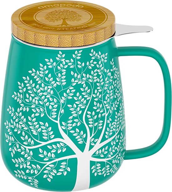 amapodo theekop met deksel en zeef - porseleinen theekop groot 600ml ...