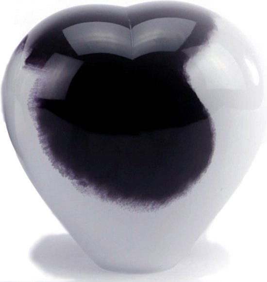 Glazen urn – Memorie Hart zwart/wit groot (Incl. Houder) – 0,65 Liter ...