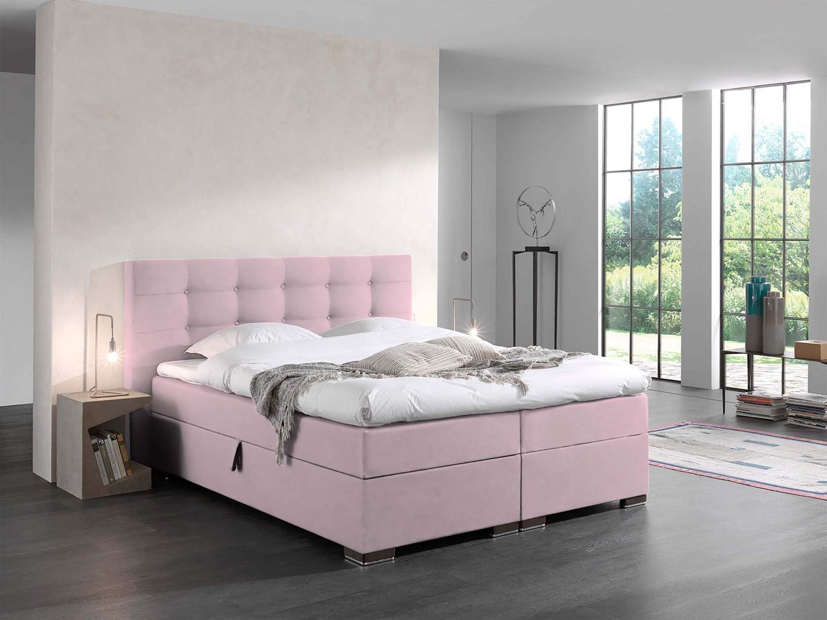 Boxspring Bed Malaga Roze Velvet 140x200 cm compleet met vaste matras ...