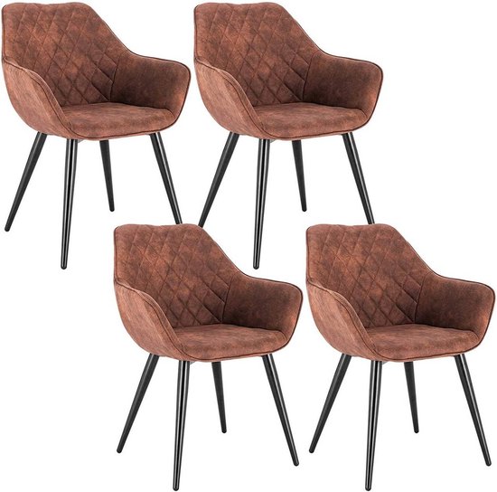 Set Van 4 Eetkamerstoelen Met Armleuningen Stof Model Kevin Bruin | bol