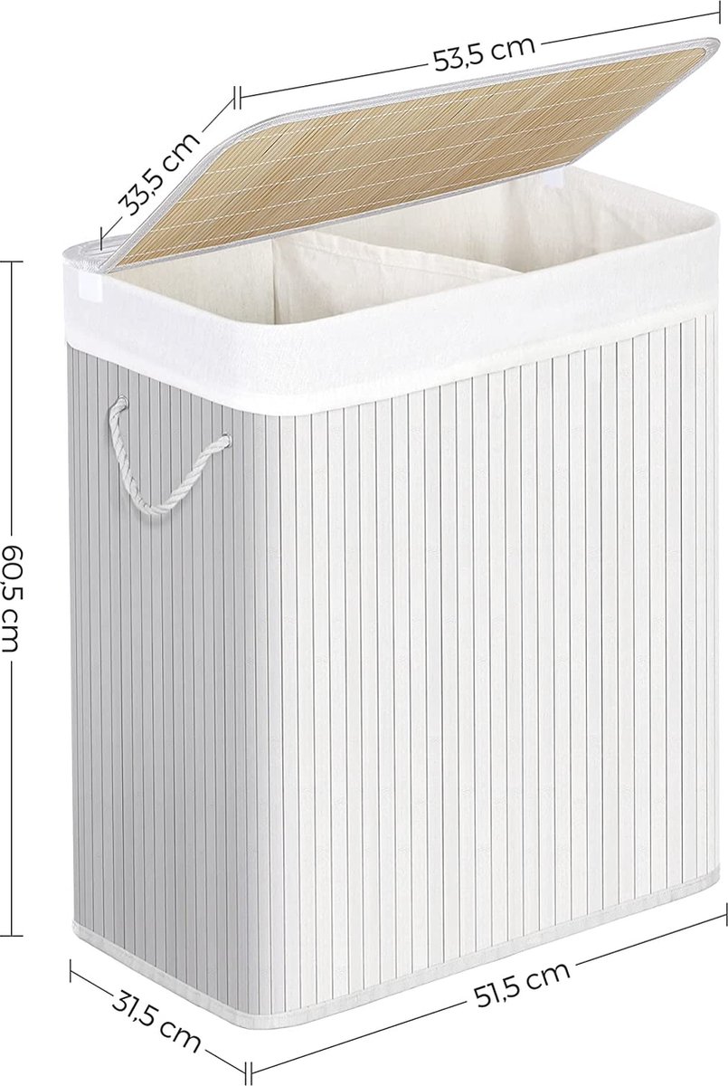MIRA Home - Wasmand - Kledingmand - Wit - Bamboe - 100L | bol.com