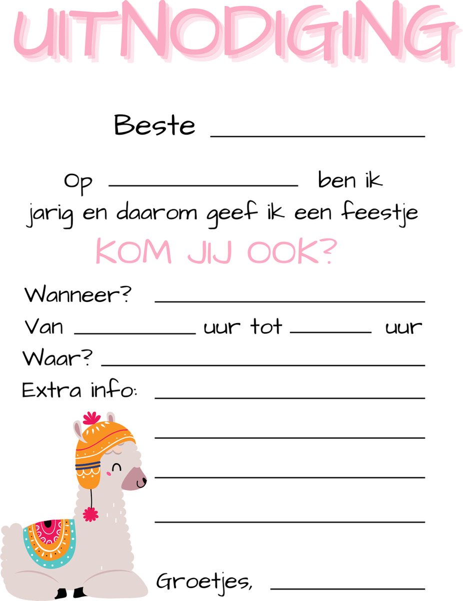 Uitnodigingen kinderfeestje - 10 stuks - uitnodigen feestje alpaca ...