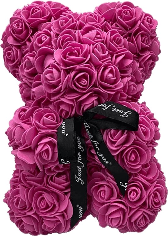 Rozen beer Donker Roze - Rose Bear - 25 cm - Inclusief Kaartje | bol