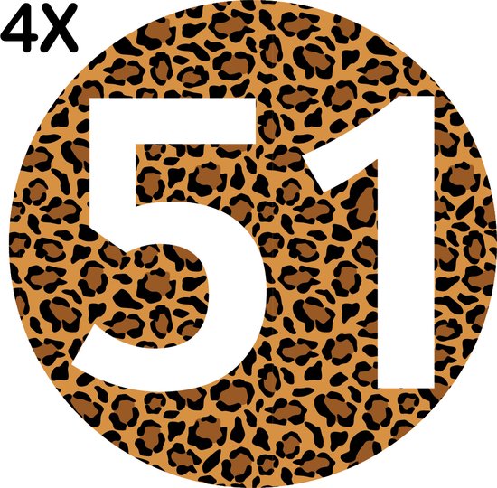 Containerstickers Huisnummer "51" - 25x25cm - Panter Print Cirkel met ...