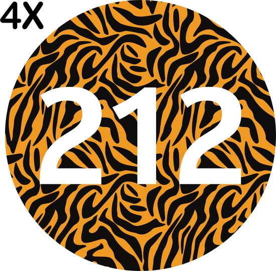 Containerstickers Huisnummer "236" - 25x25cm - Tijger Print Cirkel met ...