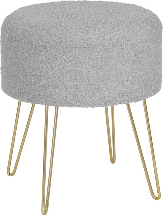 Poef - Poefje - Teddy Stof - Schapenvacht - Grijs -Opbergpoef - Hocker ...