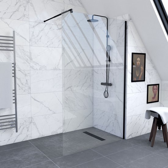 Paroi de Douche 120x200cm Verre Transparent - Barre de Fixation ...