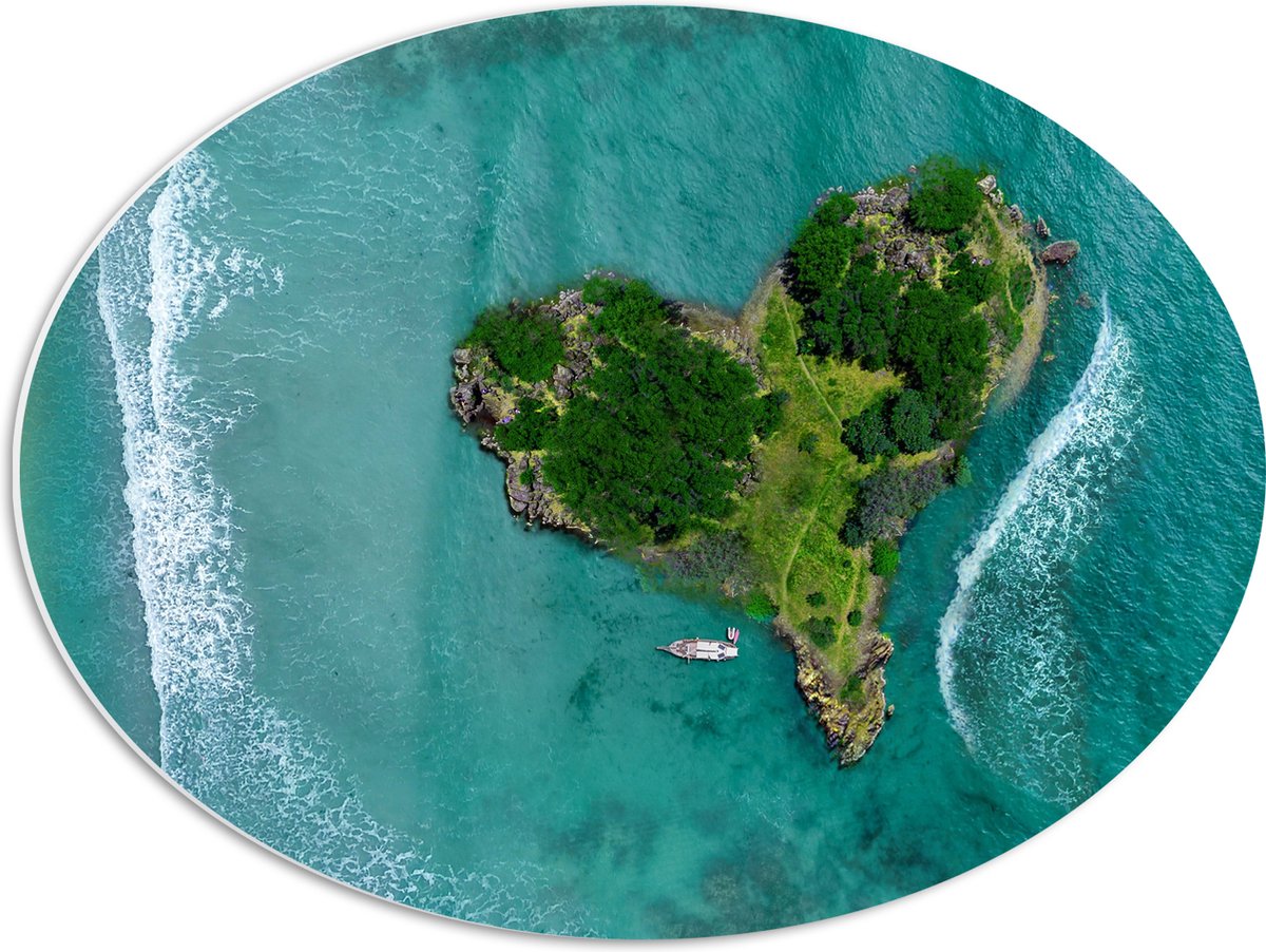 PVC Schuimplaat Ovaal - Hartvormig Eiland in de heldere blauwe Zee ...