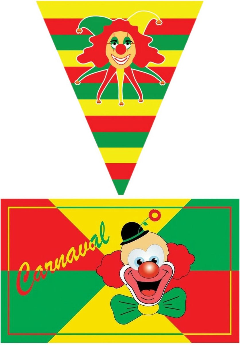 Carnaval versiering pakket - 2x grote vlag en 4x puntvlaggetjes ...