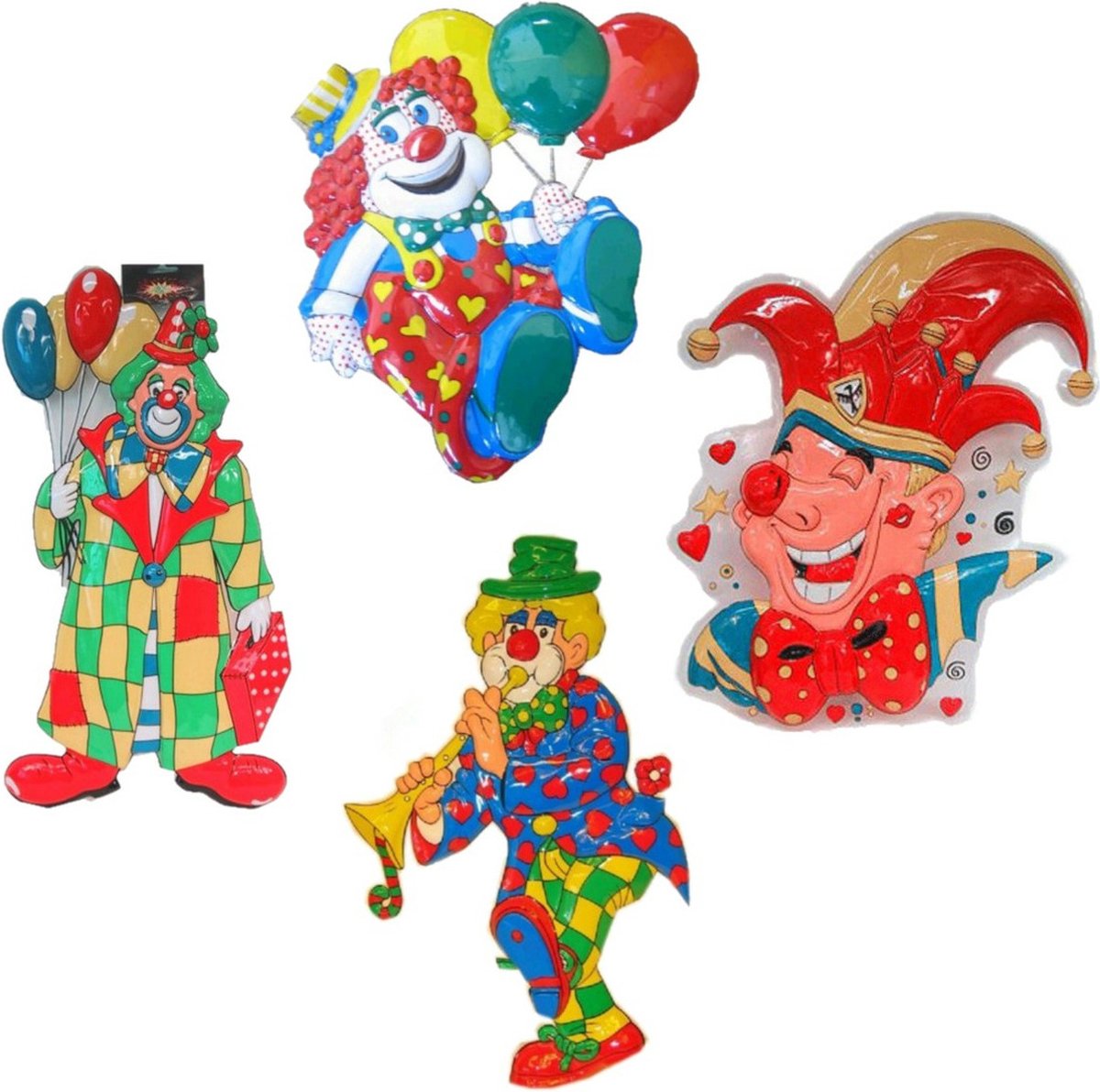 Carnaval versieringen pakket - 4x grote plastic wand decoratie clowns ...