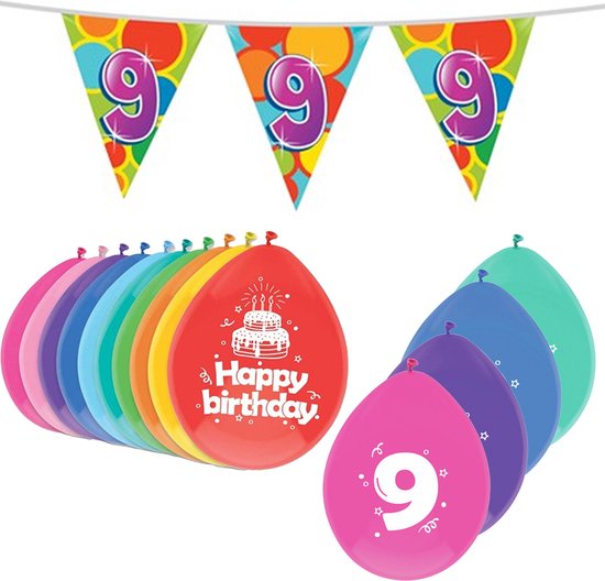 Haza Leeftijd verjaardag thema pakket 9 jaar - ballonnen/vlaggetjes | bol